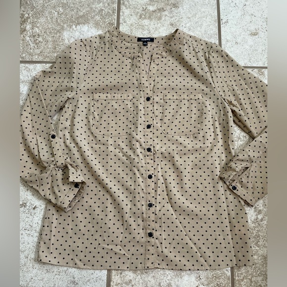 Elementz | Tops | Elementz Tan And Black Dot Button Down Blouse Small ...